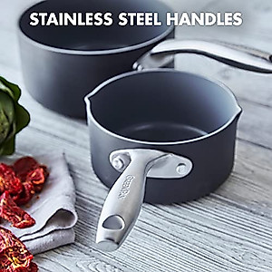 GreenPan Lima Hard Anodized Healthy Ceramic Nonstick 1QT and 2QT Saucepan Pot Set, PFAS-Free, Oven Safe, Gray