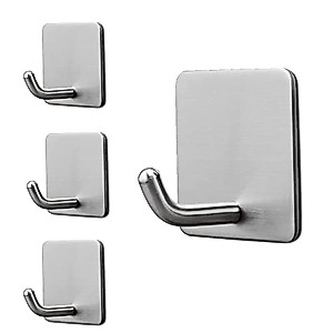 Adhesive Towel Hook Stainless Steel Adhesive Wall Hooks,Waterproof and Anti-Rust Wall Hooks for Hanging,Can Be Used for Keys,Towels,Clothes,Bath Towels,Hats,Kitchen Utensils(4 Pieces)