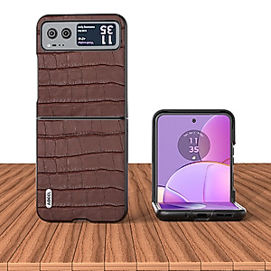 DAMONDY for Motorola Razr 2023 Case,Consumer Cellular Motorola Razr 2023 Phone Case, Slim Thin Crocodile Pattern Leather Protective Flip Cover Case Compatible with Motorola Razr 2023 -Brown