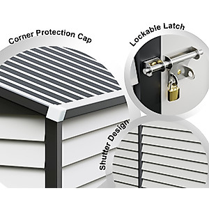 VanAcc 6.5x9x7 FT Outdoor Storage Shed with Shutter Design, Metal Garden Shed with Lockable Doors and Vents, Tool Storage Shed for Backyard, Patio, Lawn, White & Charcoal Gray