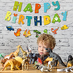 BIEUFBJI Dinosaur Birthday Banner - Dinosaur Theme Birthday Party Decoration Supplies, Indoor Outdoor Hanging Décor Party Ornaments, Set for Kids Birthday Parties