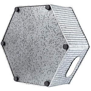 MyGift Rustic Corrugated Galvanized Silver Tone Metal Hexagonal Decorative Baskets, Home Storage Organizer Bins with Nesting Design and Cutout Handles, 2 Piece Set