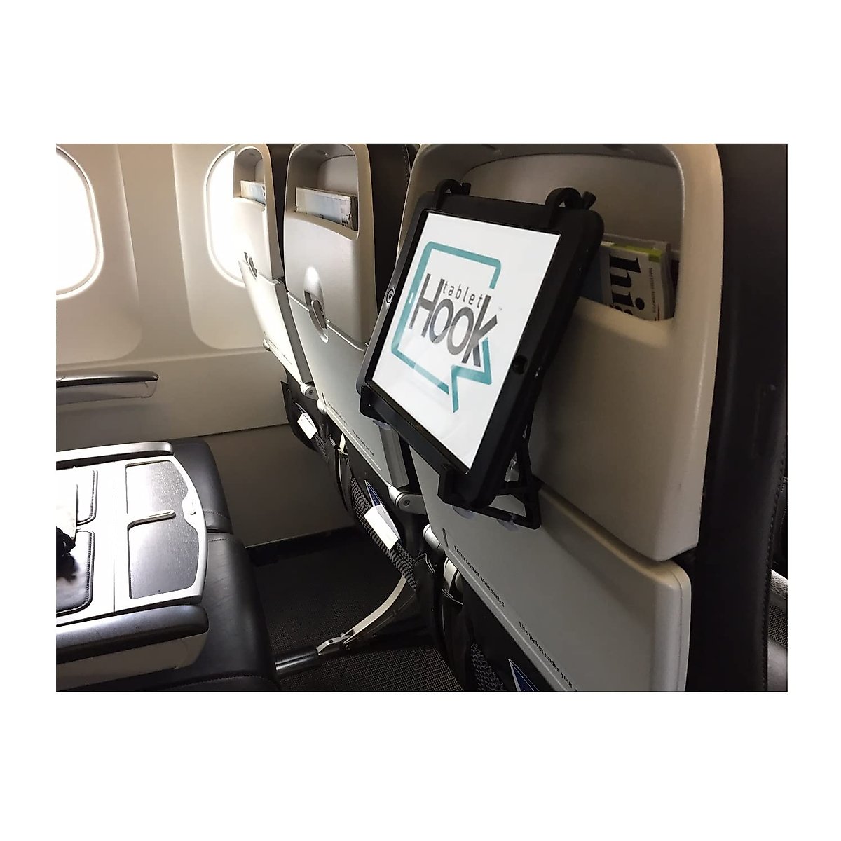 TabletHookz Plane, Train, car Phone and Tablet seat Back Holder, Table Clip and Phone Stand v2 Include securing Feature to Keep Your Device Secure, Compatible with iPhone, iPad, Tablets, Readers