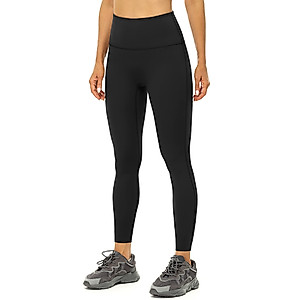 icyzone No Front Seam Workout Leggings for Women, High Waisted Compression Gym Running Yoga Pants Tummy Control (Black, L)
