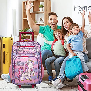 MOREFUN 18 Inch Kids Travel Bag Rolling Luggage,Toddler Child Suitcase for Boys, Kids Carry-on Luggage with Wheels for Girls,Unicorn Suitcase