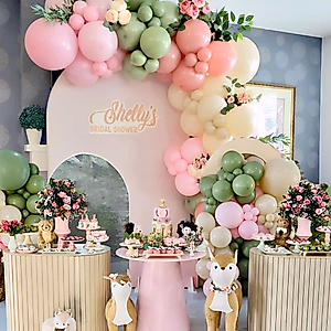 Sage Green Pink Balloons, 50pcs 12 Inch Green and Pink Balloons Olive Green Light Pink Sand White Metallic Gold Balloons for Birthday Decoration Baby Shower Wedding Party Decoration