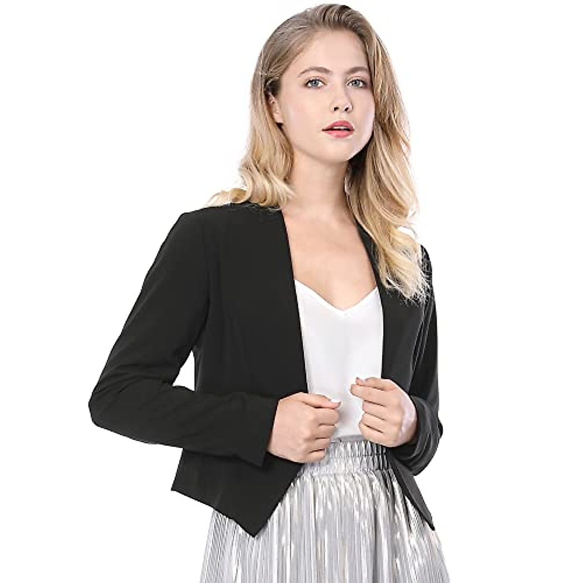 Allegra K Women Collarless Work Office Business Casual Cropped Blazer Small Black