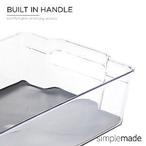 Clear Refrigerator Organizer Bins - 2 Pack Large Sized (8.25" x 12.5") Clear Bins for Fridge with Liners, Containers for Fridge and Freezer, Multipurpose Storage for Kitchen, Office, Bathroom (Grey)