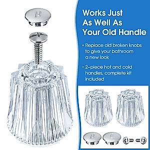 Enhon Shower Faucet Handle Replacement, Compatible with Price Pfister Contessa and Windsor Tub and Shower Faucets, 2 Piece Hot and Cold Shower Knob Replacement, Clear Acrylic