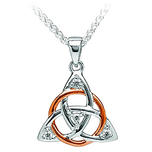 Biddy Murphy 925 Sterling Silver Celtic Trinity Knot Necklace for Women, 10k Rose Gold, Brilliant CZ Cubic Zirconia Inlay, Good Luck Pendant, Fine Traditional Jewelry, Made in Ireland
