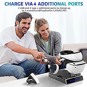 PSVR2 Controller Charging Dock with LED Light， VR Stand Display Your PSVR2， Charging Compatible with PS5 Controller Charger， Playstation VR2 Handle, Charging Cable, Seat Charger