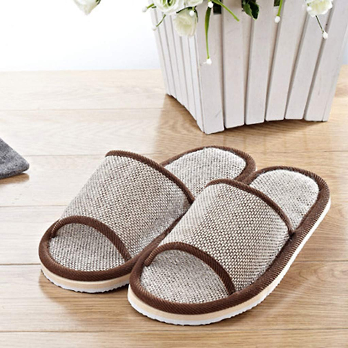 Aniywn House Slipper Cotton Flax Slippers for Women and Men Open Toe Memory Foam Washable Casual Indoor Outdoor Home Slippers