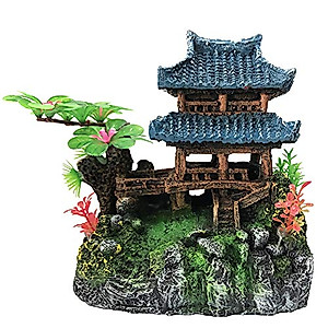 SLOCME Aquarium Classical Resin Castle Decorations - Fish Tank Realistic Details Castle,Fish Tank Green Leaf Castle Aquarium Accessories