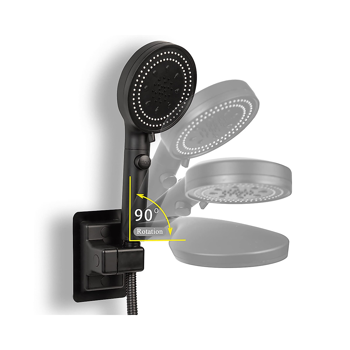 SoaShower High Pressure Handheld Shower 5-Settings、Leakproof Extra Long 78 Inch Stainless Steel Hose、Adhesive Shower Head Holder（Height/Angle Adjustable）、Matte black(Classic)、ON/OFF Pause Switch