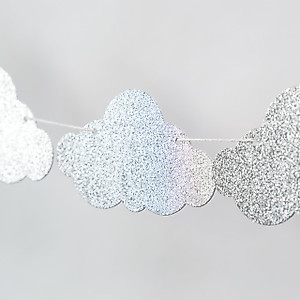 LINZYING Silver Shiny Cloud Banner - Engagement Bride Wedding Decoration,On Cloud Banner,On Cloud Nine Banner,On Cloud 9 Birthday Banner,On Cloud Birthday Banner for Girls (Cloud Banner)