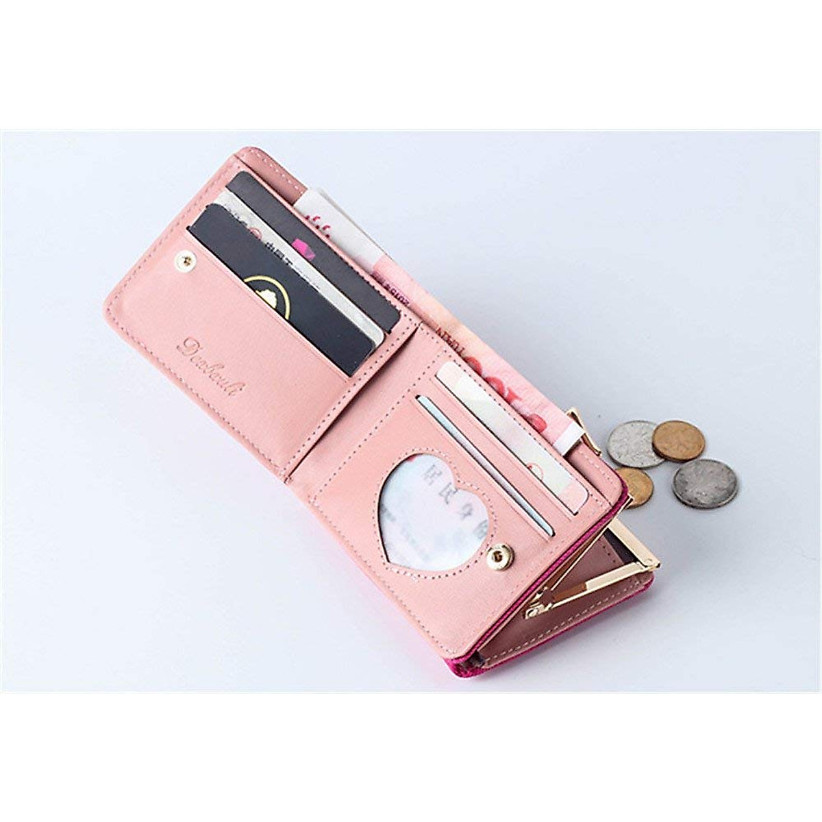 Small Wallets for Women Sweet Clutch Purse Heart Decoration Ladies Card Coin Holder (Red)