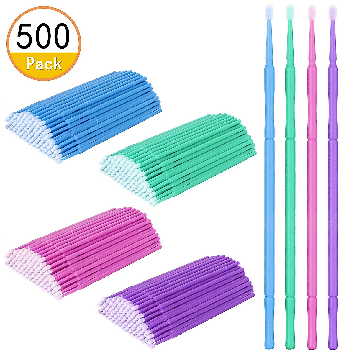 500 PCS Disposable Micro Applicator Brush, Gelme Nutri Micro swabs,Head Bendable Ultrafine Eyelash Extension Brushes for Makeup and Personal Care (Pink 2mm)