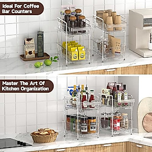 FEIMADA Under Sink Organizers and Storage 2 Packs, 2 Tier Bathroom Organizer Clear Pull out Cabinet Organizer for Bathroom Storage Kitchen Pantry Storage, Medicine Cabinet Organizer with Dividers