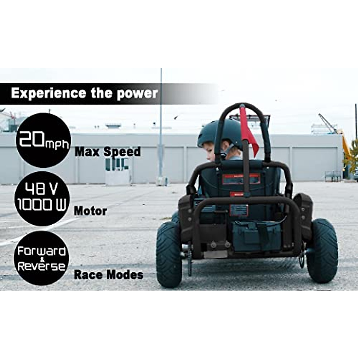 FRP Baja-X 48V 1000W Brushless Electric Go Kart, 3-Speed Setting Go Kart W/Forward & Reverse, Racing Go Cart Up to 20 mph W/Foot Pedal & Foot Break, Go Cart Support Up to 175 Lbs