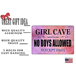 Rogue River Tactical Funny Girl Cave Metal Tin Sign, 12x8 Inch, Wall Décor- Bar Daughter Pink No Boys Allowed Bedroom Door