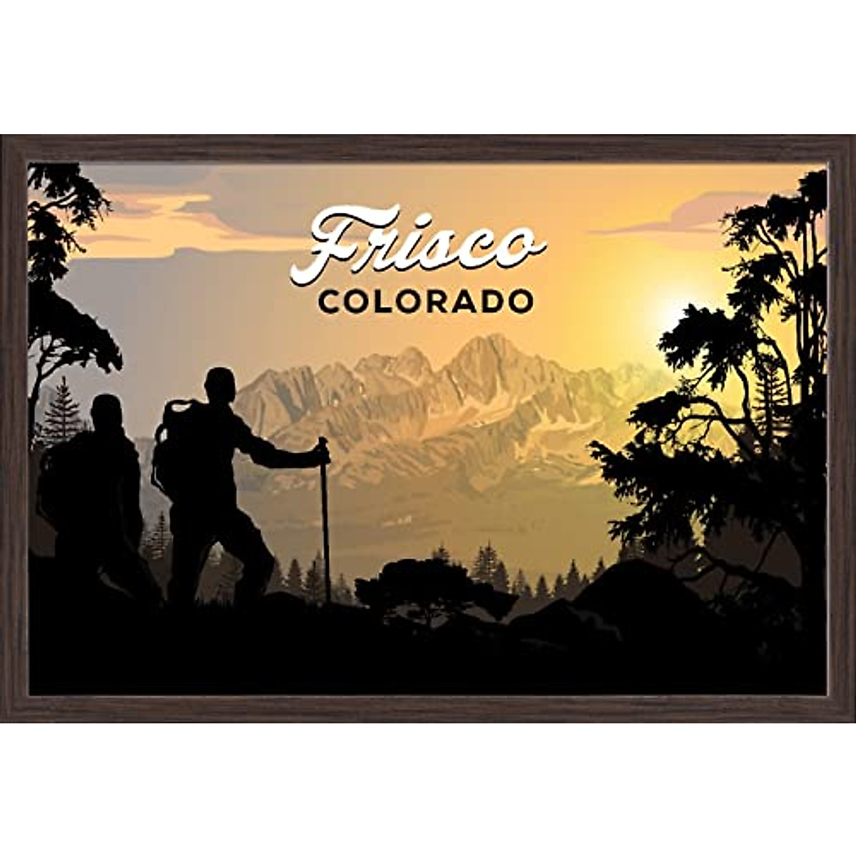 Frisco, Colorado, Hiker and Mountain Scene (24x36 Giclee Fine Art Print, Recycled Wood Frame, Espresso Brown)