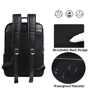 CHAO RAN Leather Travel Laptop Backpack For Men Fit 15.6 Inch Notebook Black Water Resistant Carry On Backpack Vintage Large College School Bag