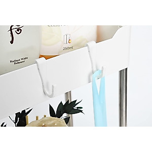 2 Tier Bathroom Organizer Under Sink Organizer Bath Collection Baskets with Hooks Multi-purpose Bathroom Storage for Bathroom Kitchen, White