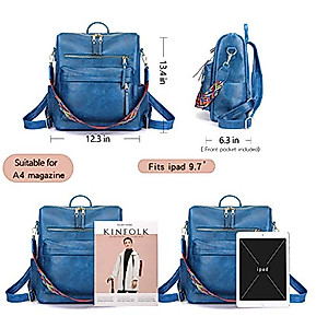 ZOCILOR Women's Fashion Backpack Purse Multipurpose Design Convertible Satchel Handbags and Shoulder Bag PU Leather Travel bag (Dark Blue)