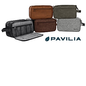PAVILIA Toiletry Bag for Men, Travel Essentials Shaving Dopp Kit, Mens Travel Bag Toiletries Organizer Case for Grooming, PU Leather Water Resistant Cosmetic Bag Pouch (XL, Heather Grey)
