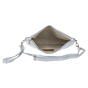 Girly HandBags Womens Genuine Italian Metallic Leather Clutch Bag Silver
