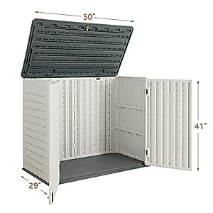 Jummico Horizontal Outdoor Resin Storage Shed 27 Cu. Ft. Garden Storage Extra Large Capacity Weather Resistant Storage Box for Bike, Garbage Cans, Lawnmowe, Garden Accessories