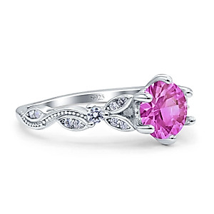 Blue Apple Co. Simulated Pink CZ Size-7 Vintage Style Round Bridal Wedding Engagement Ring Marquise Design CZ 925 Sterling Silver
