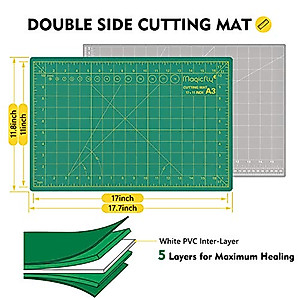 Magicfly Rotary Cutter Set, 45mm and 28mm Fabric Cutters Kit with Extra 10 Blades, A3 Double-Sided Self Healing Cutting Mat, 12x6 Inch Quilting Ruler for Sewing, Fabric Cutting, Art Crafting