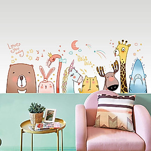 Wallpark Cute Animal Wall Sticker Happy Unicorn Flamingo Shark Removable Wall Decal, Children Kids Baby Home Room Nursery DIY Decorative Adhesive Art Wall Mural