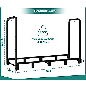 Fandature 8Ft Firewood Rack Adjustable Fireplace Wood Holder For Outdoor Indoor Storage Log-Heavy Duty Fire Log Lumber Stand Stacker, Black