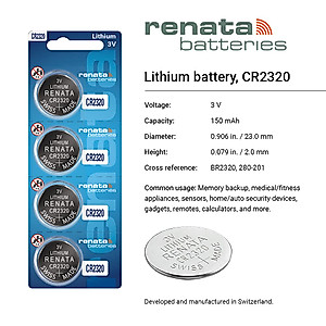 3 X Renata CR2320 (Br2320) 3 Volt Lithium Coin Battery