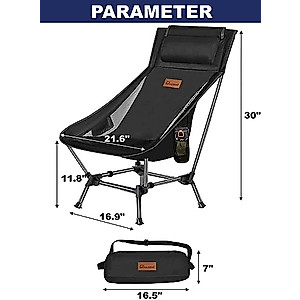 DRAXDOG Camping Chair, 2 Way Compact Backpacking Chair, Portable Folding Chair, Beach Chair with Side Pocket, Lightweight Hiking Chair 0011 (Black Set)