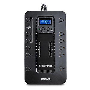 CyberPower EC850LCD Ecologic Battery Backup & Surge Protector UPS System, 850VA/510W, 12 Outlets, ECO Mode, Compact, Uninterruptible Power Supply