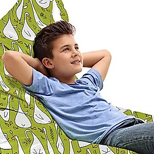 Ambesonne Goose Lounger Chair Bag, Cartoon Style Funny Creatures Doing Different Things Theme, High Capacity Storage with Handle Container, Lounger Size, Apple Green Orange