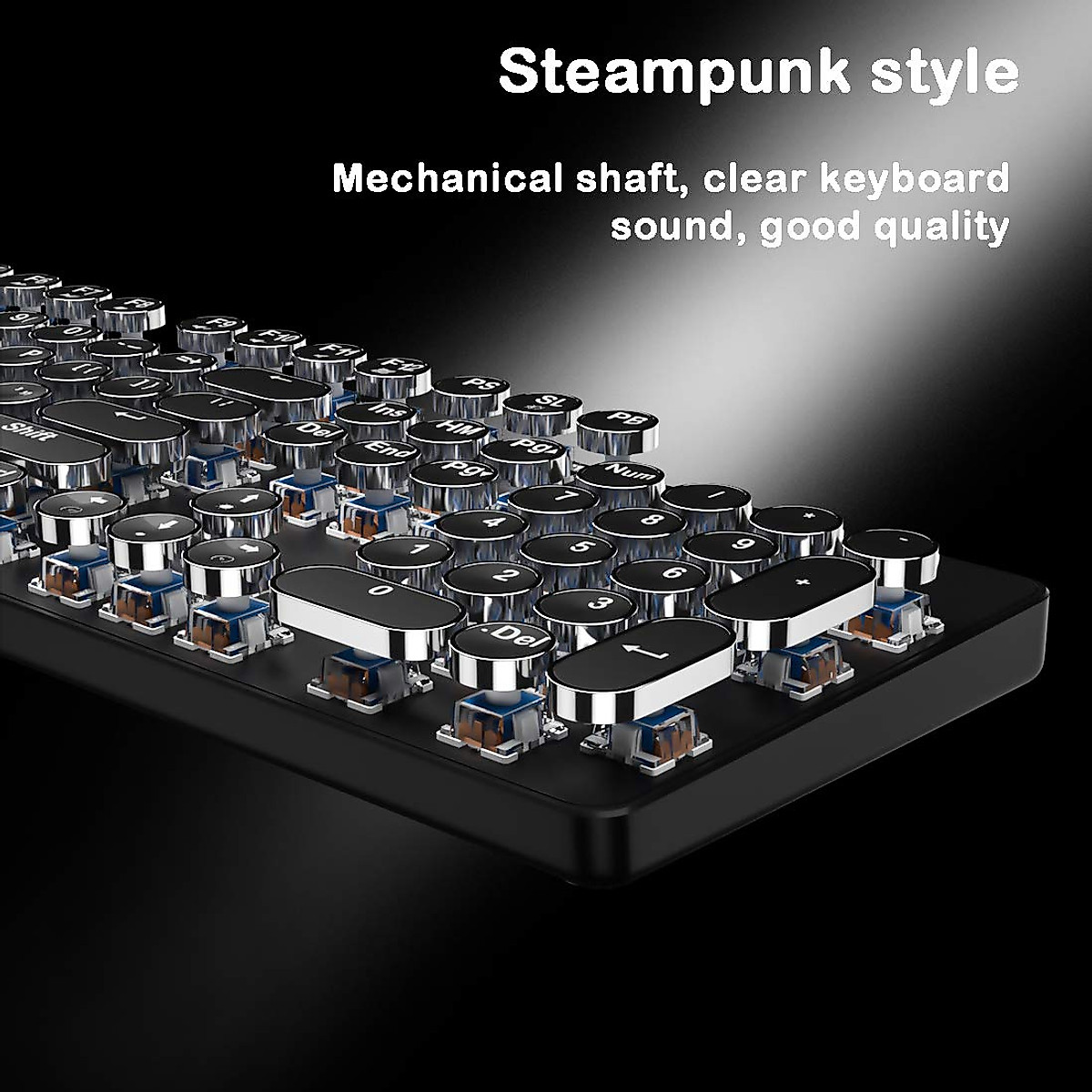 PC Gaming Mechanical Keyboard with LED White Backlit Light, 104 Keys Anti-Ghosting, Blue Switch Typing Key Caps and USB Connection for Computer
