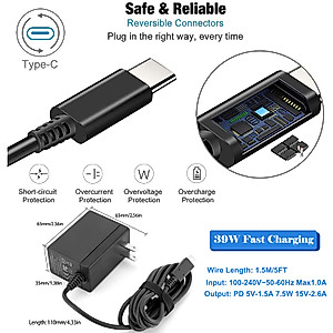 Switch Charger for Nintendo Switch, Switch AC Adapter Power Cord, Charger Cable 15V/2.6A,5V 1.5A Compatible with Nintendo Switch/Switch OLED/Switch Lite Supports TV Mode and Docking Station (Black)
