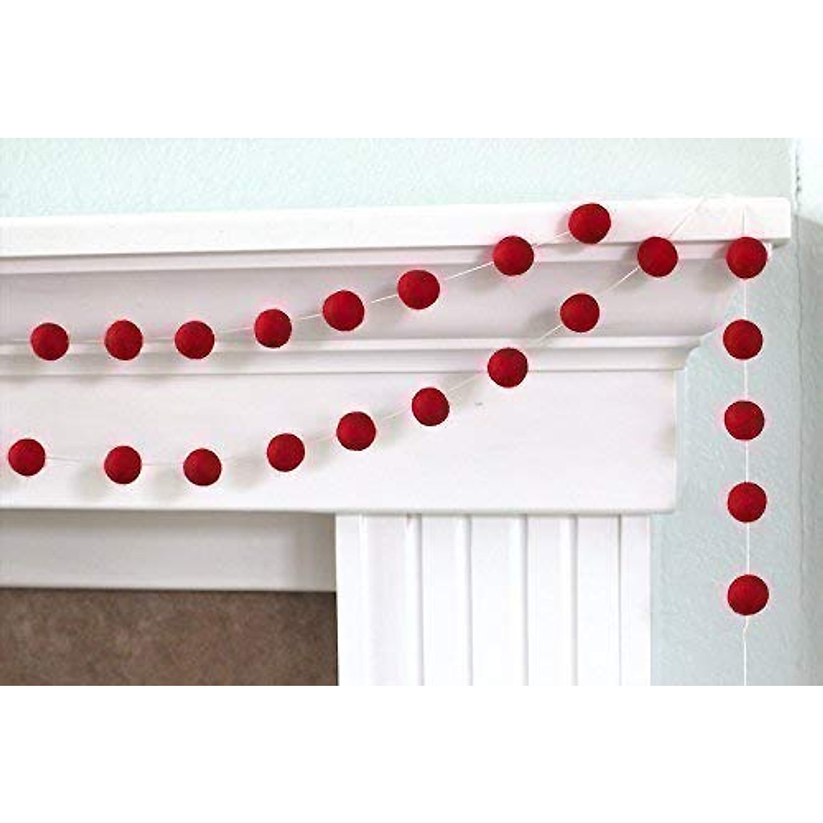 Red Felt Ball Garland- Christmas, Valentine's Day- 1" (2.5 cm) Wool Felt Balls