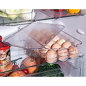 JINAMART Stackable Plastic Egg Holder for Refrigerator, Fridge Fresh Eggs Organizer Tray with Lid & Handles, Deviled Egg Storage Drawer for Countertop, Containers, Stores 18 Egg, Clear (Set of 2)