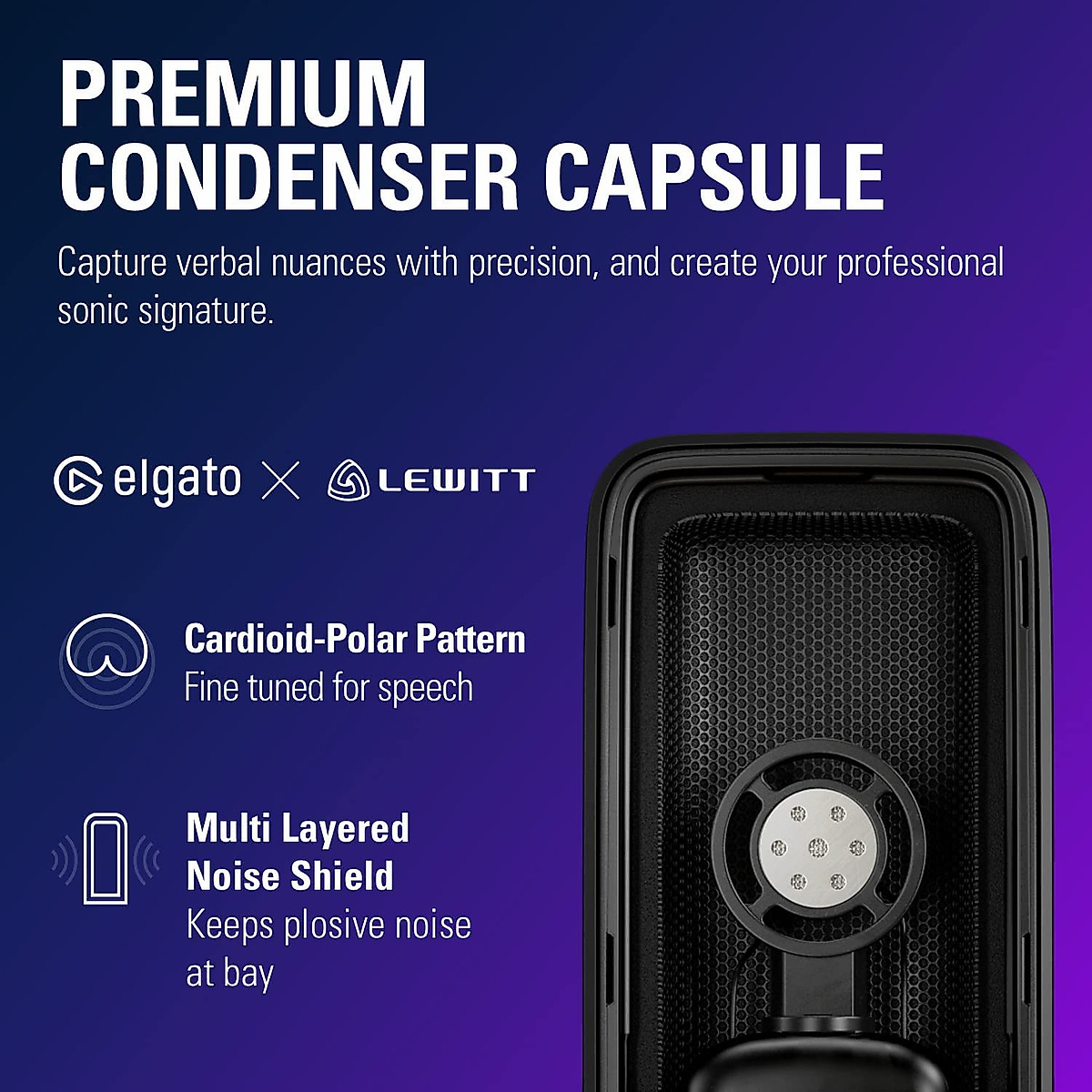 Elgato Wave:3 - Premium Studio Quality USB Condenser Microphone for Streaming, Podcast, Gaming and Home Office, Free Mixer Software, Sound Effect Plugins, Anti-Distortion, Plug ’n Play, for Mac, PC