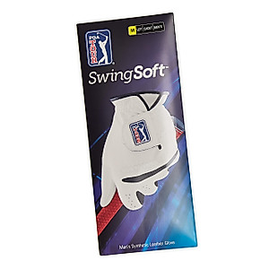 PGA TOUR Men's SwingSoft Synthetic Leather Golf Glove for Left Hand, White, Cadet, Worn on Left, Medium