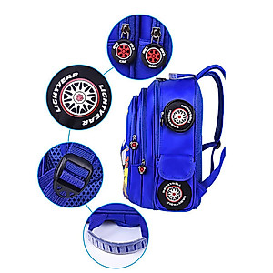 Xicks 3D Kids School Backpack Waterproof Student Schoolbag with Side Pockets and Adjustable Straps Lightweight Kids Bookbags for Boy(Blue)