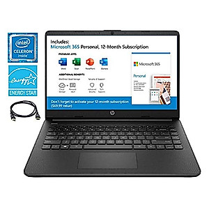 HP 14" Laptop Intel Celeron N4020 4GB 64GB, Intel UHD Graphics 600, Windows 10 Home in S Mode, GS HDMI Cable (Black)