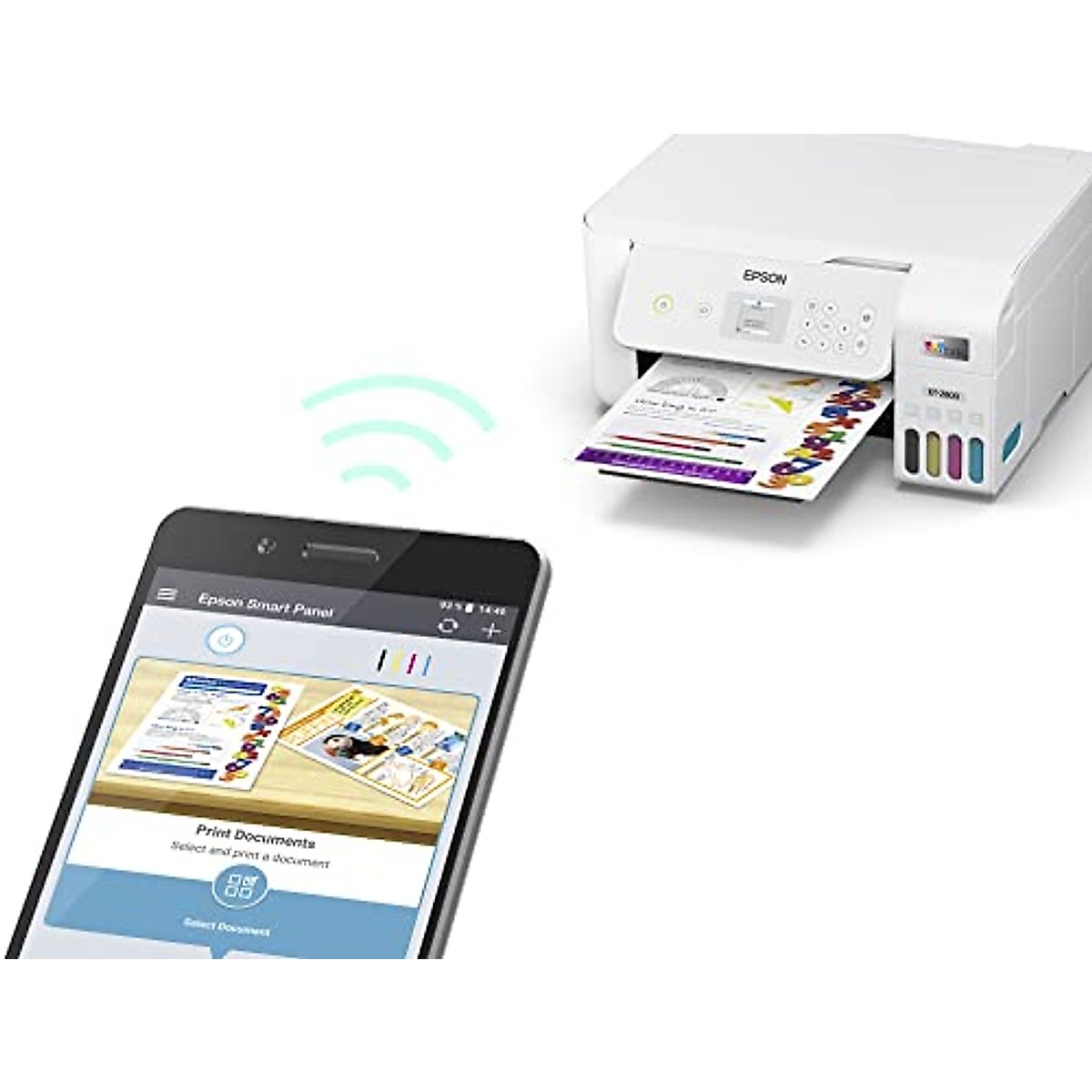 Epson EcoTank ET-2800 Wireless Color All-in-One Supertank Inkjet Printer, White - Print Scan Copy - 10 ppm, 5760 x 1440 dpi, 1.44" LCD Display, Borderless Photo Prints