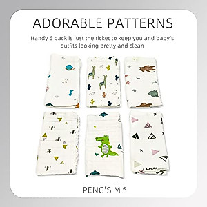 PENG'S M Muslin Baby Burp Cloths 6-Pack Organic Cotton Washcloths 20 by 10 Inches Cloths 6 Layers Super Soft