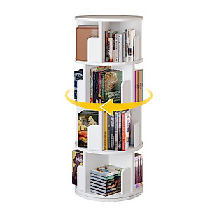 oneinmil Rotating Bookshelf, 360° Rotating Bookcase for Small Space, Corner Bookcase for Bedroom, Living Room, Study Room, 4 Tier, White